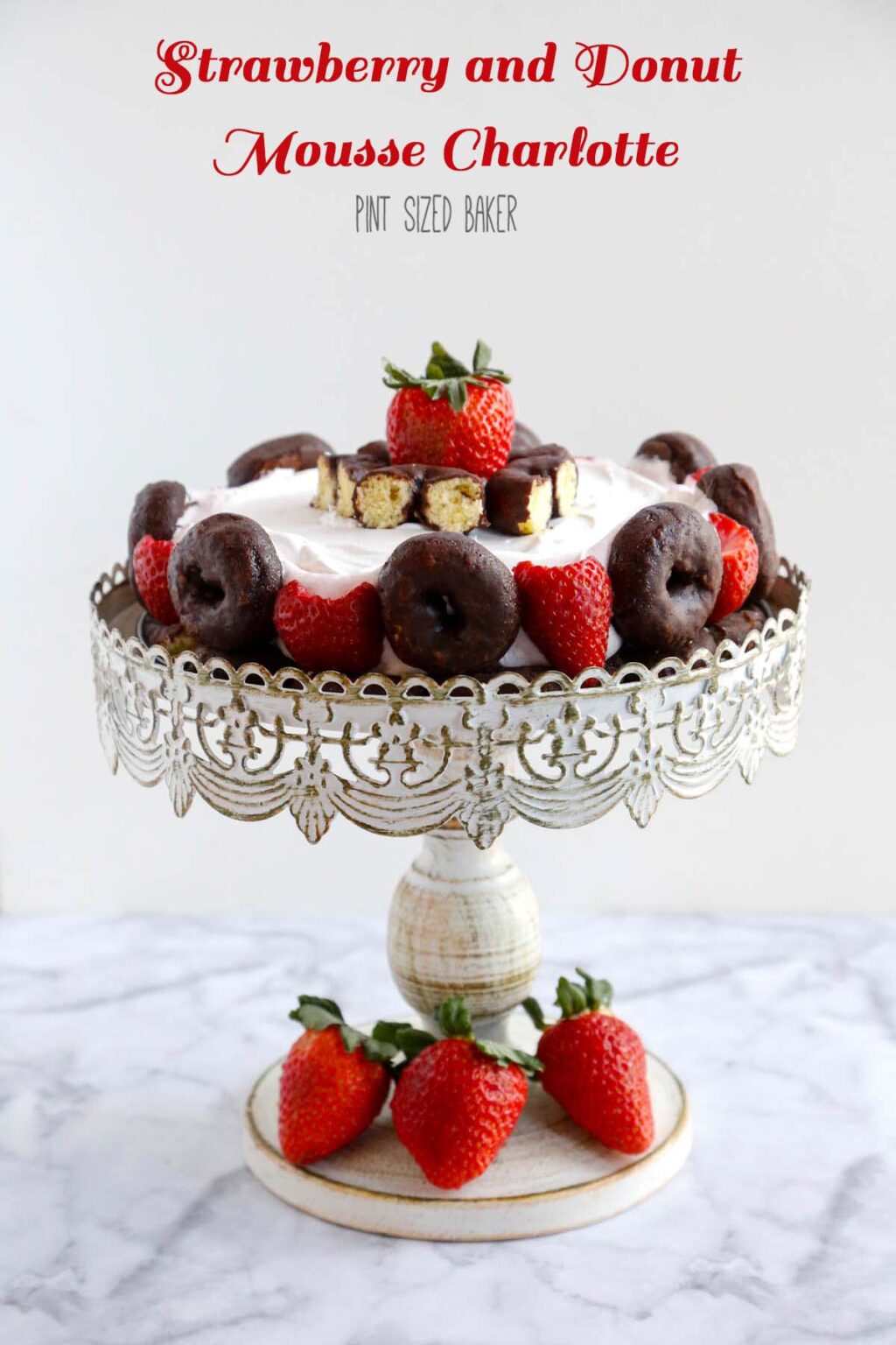 Strawberry and Donut Charlotte Mousse Dessert • Pint Sized Baker