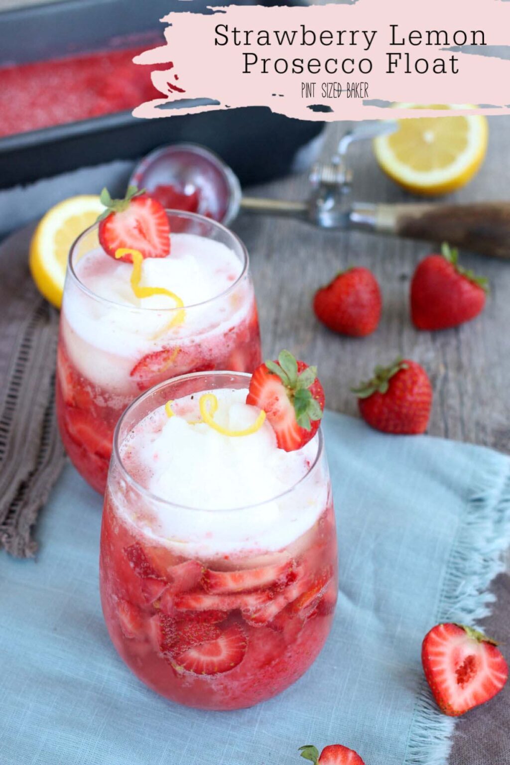 Lemon Strawberry Prosecco Sorbet Float +Video • Pint Sized Baker